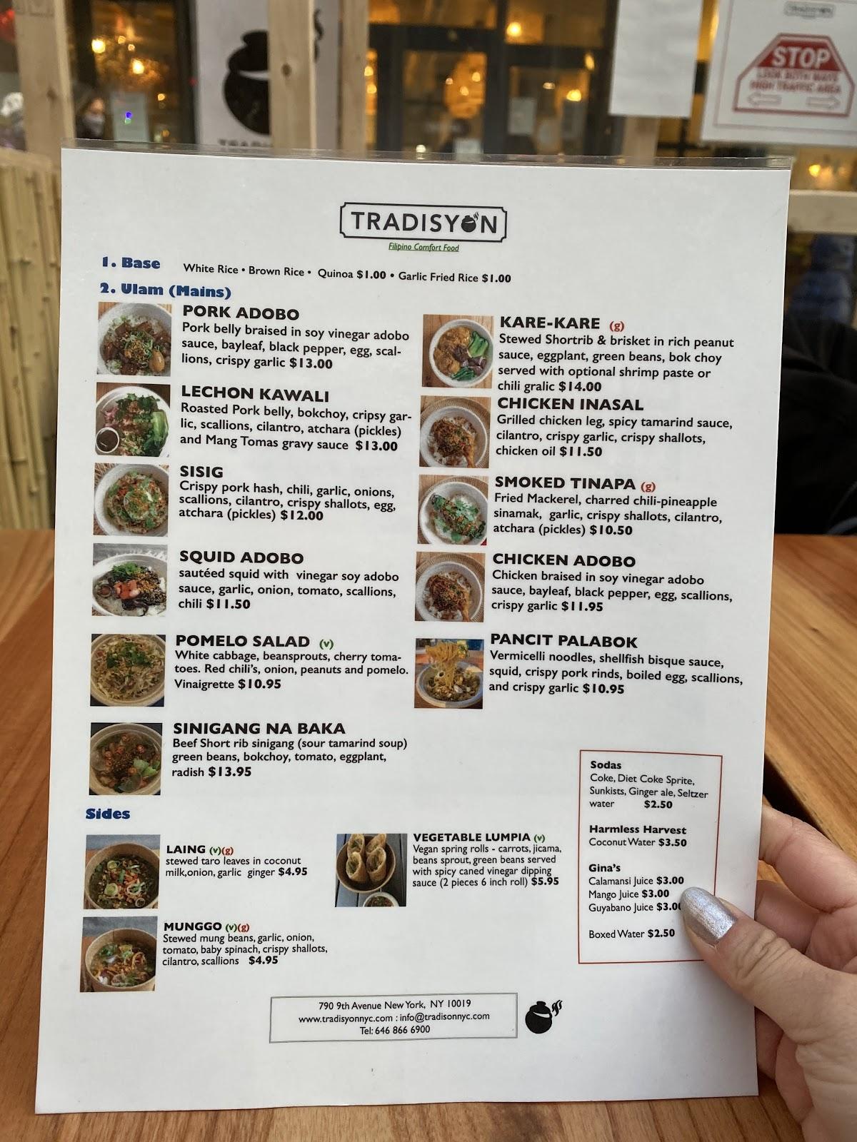 Menu at Tradisyon restaurant, West New York, 790 9th Ave
