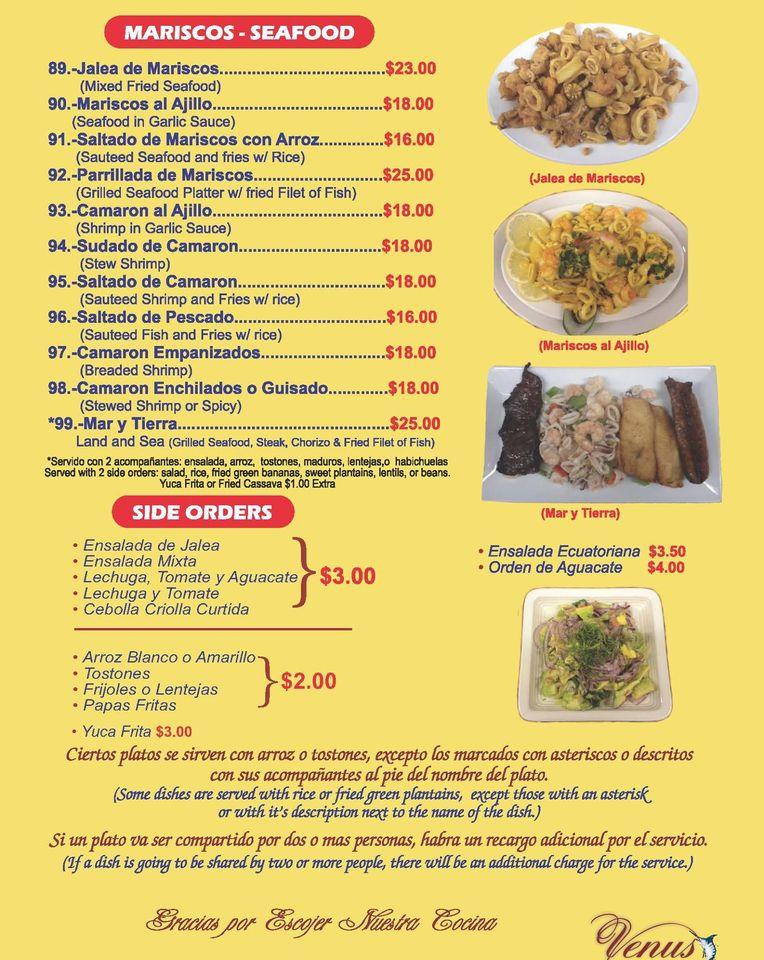 Menu at Venus Bar and Restaurant, Passaic
