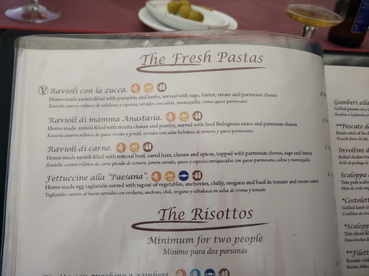 Menu at 4 Stagioni restaurant, Gibraltar