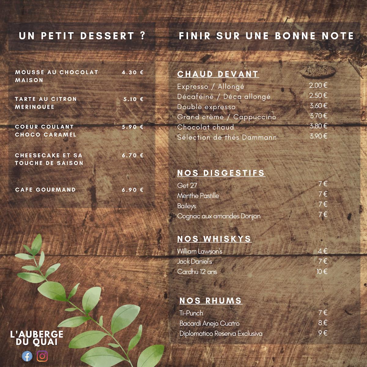Menu at Auberge Du Quai restaurant, Indre