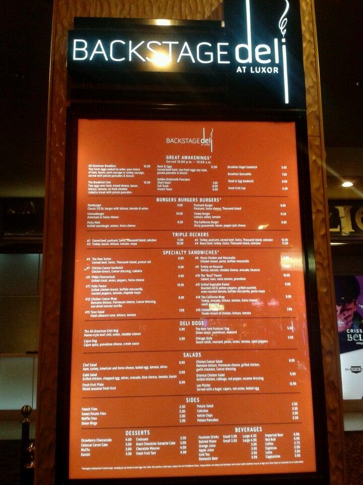 Menu at Backstage Deli restaurant, Las Vegas, South Las Vegas Boulevard ...