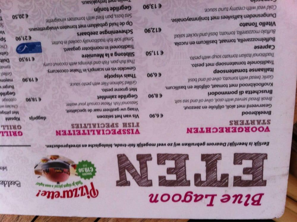 Menu at Blue Lagoon, The Hague, Strandweg 25-27