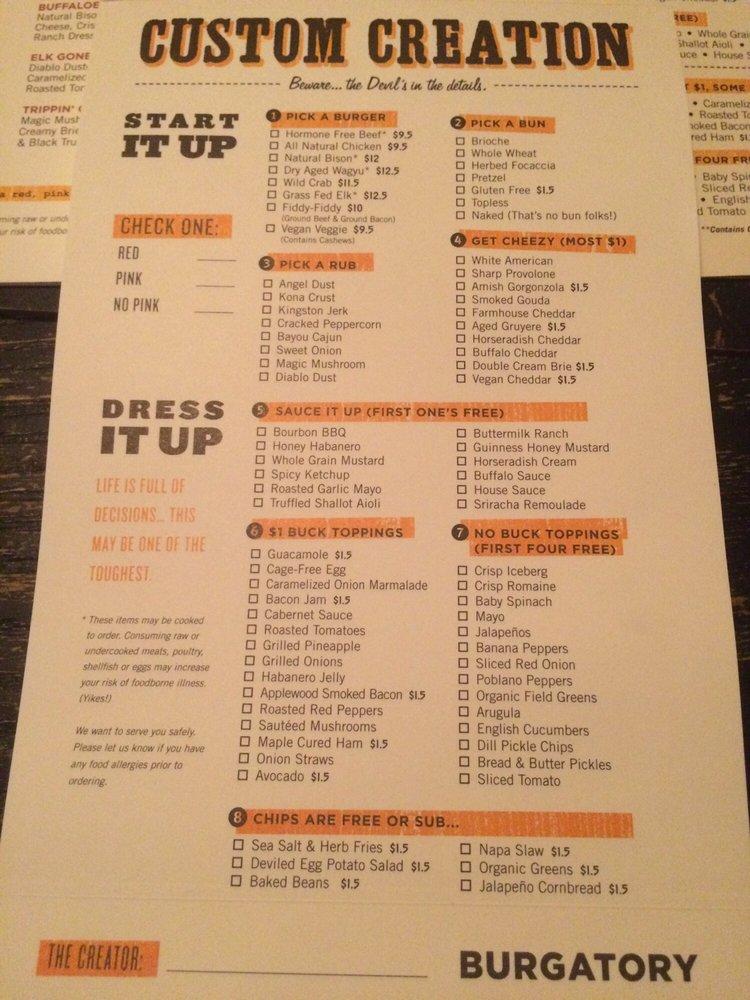 Menu at Burgatory pub & bar, Robinson Township