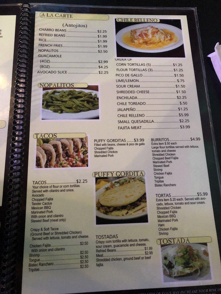 Menu at Casa Azteca Mexican Bar & Gril, Granbury