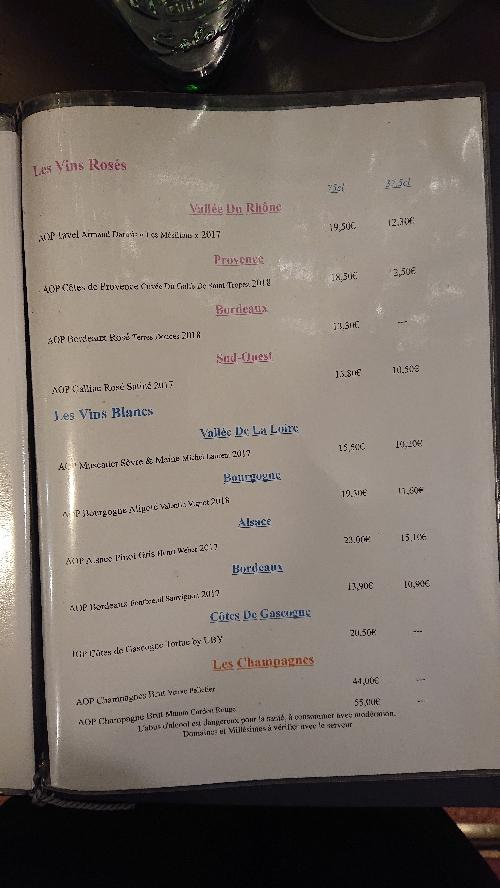 Menu au Le T'Chiot Zinc restaurant, Amiens