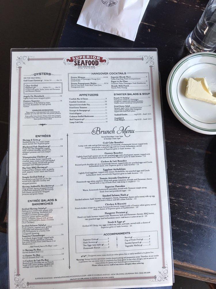 Menu at Superior Seafood & Oyster Bar, New Orleans