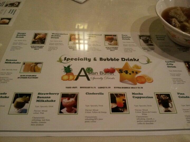 Menu at Asian Buffet restaurant, Calgary