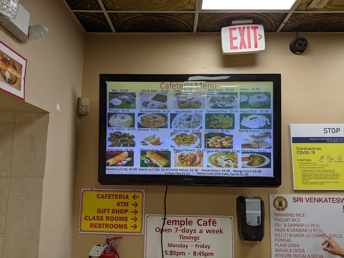 Menu at Balaji Temple Cafe, Bridgewater