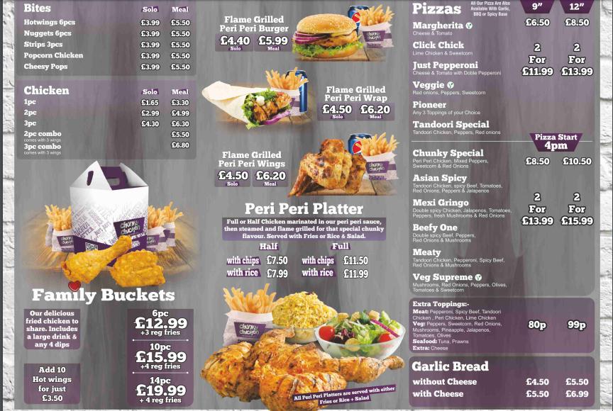 Menu at Chunky Chicken restaurant, Manchester, 436 Wilbraham Rd