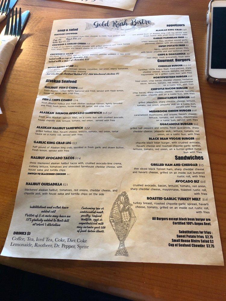 Menu at Gold Rush Bistro restaurant, Seward