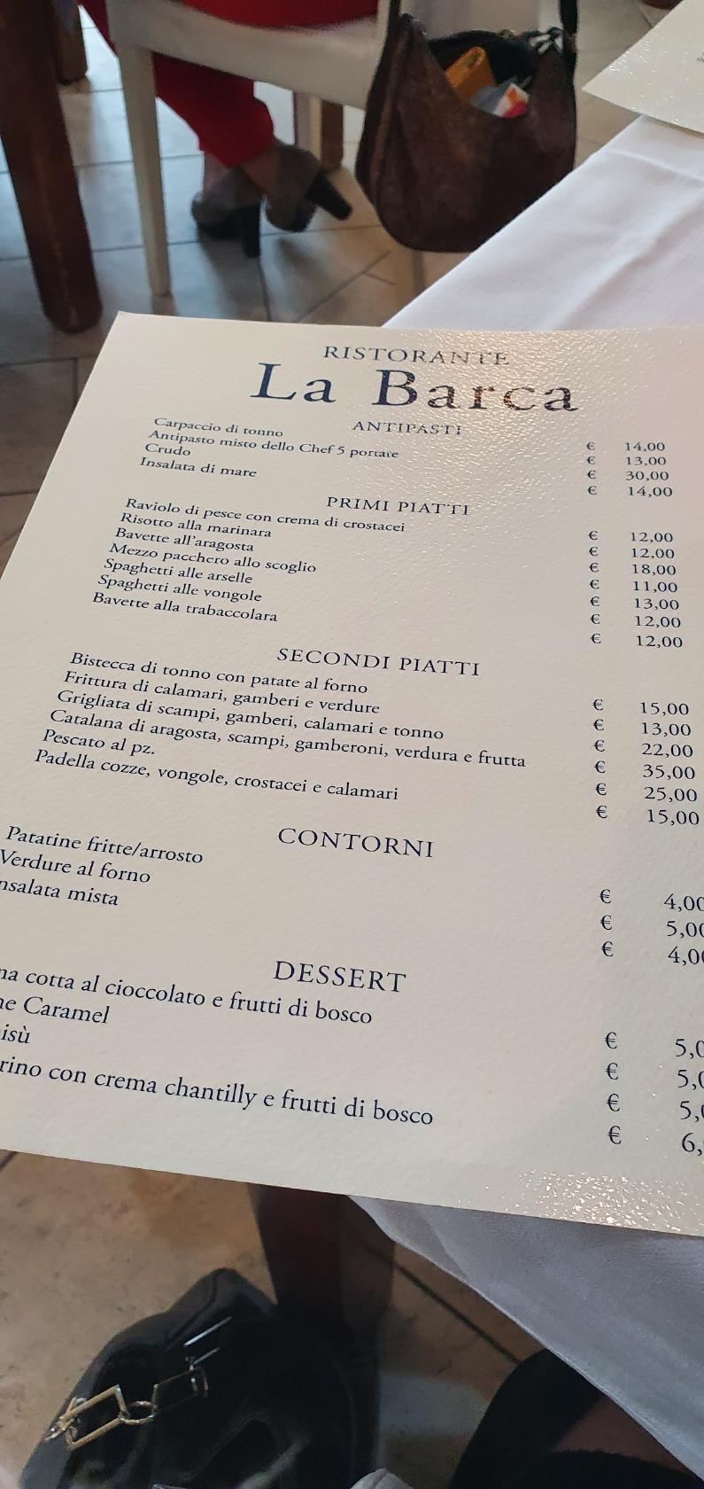 Menu da Ristorante La Barca, Viareggio