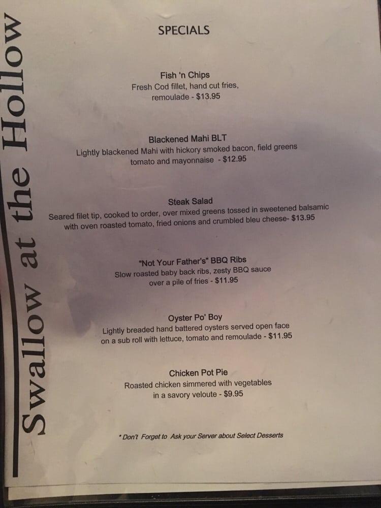 Menu at Swallow At the Hollow pub & bar, Baltimore