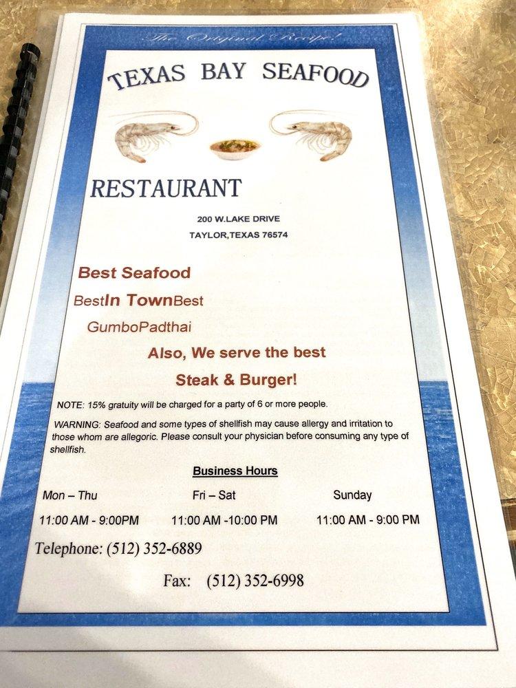 Menu at Texas Bay Seafood and Steak In Taylor, TX steakhouse, Taylor