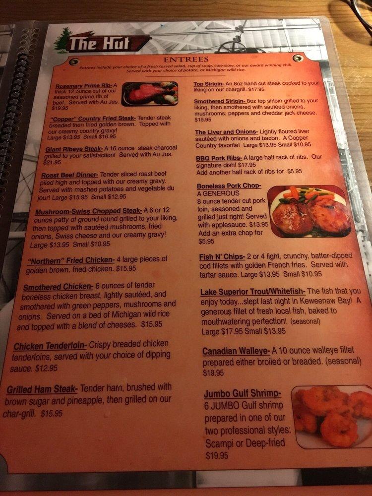 Menu at The Hut Restaurant, Calumet Township, Wolverine St #41