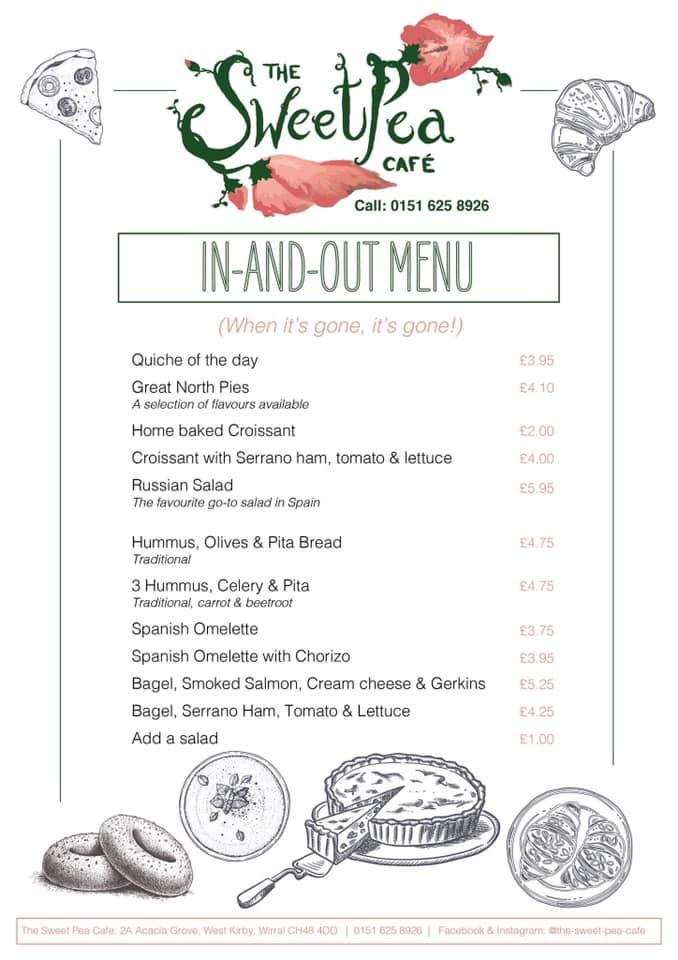 Menu at The Sweet Pea Cafe, West Kirby