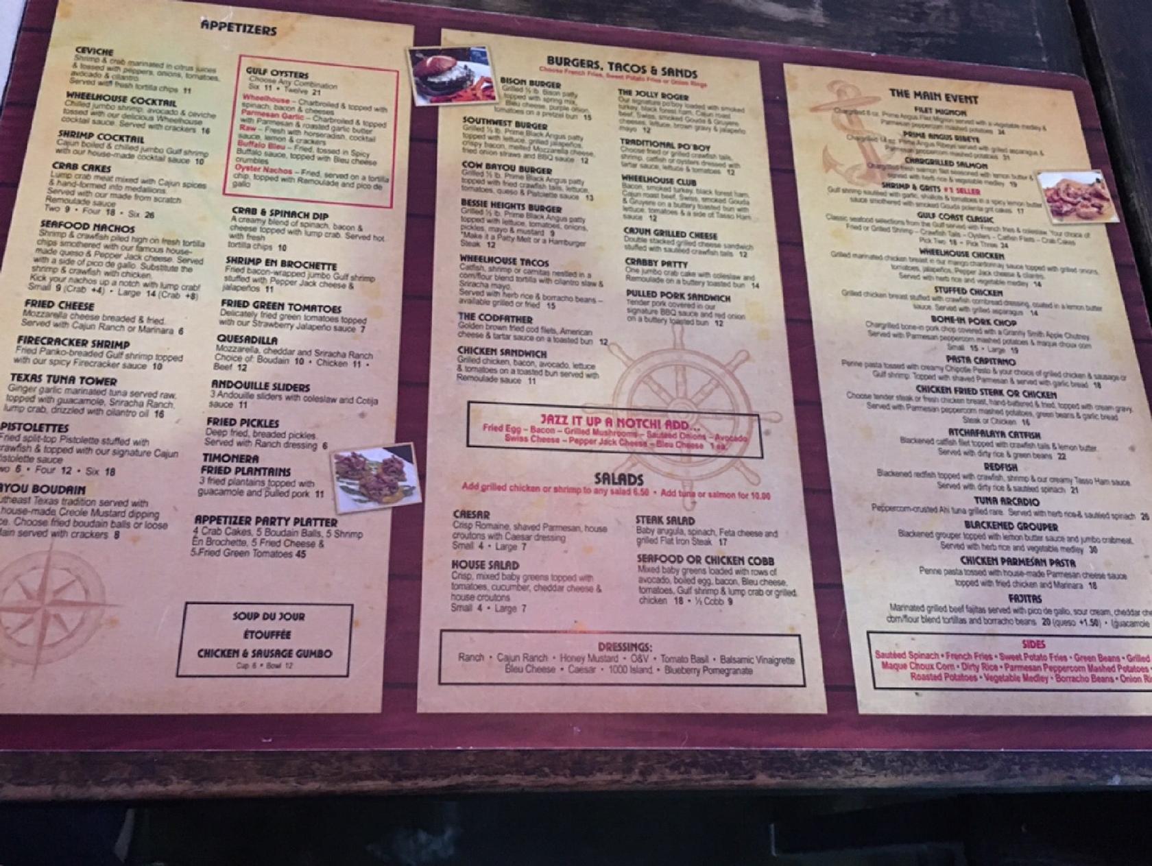 Menu at Neches River Wheelhouse restaurant, Port Neches