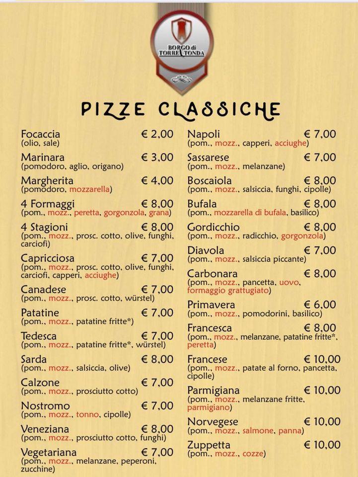 Menu da Ristorante Il Borgo Di Torre Tonda, Sassari