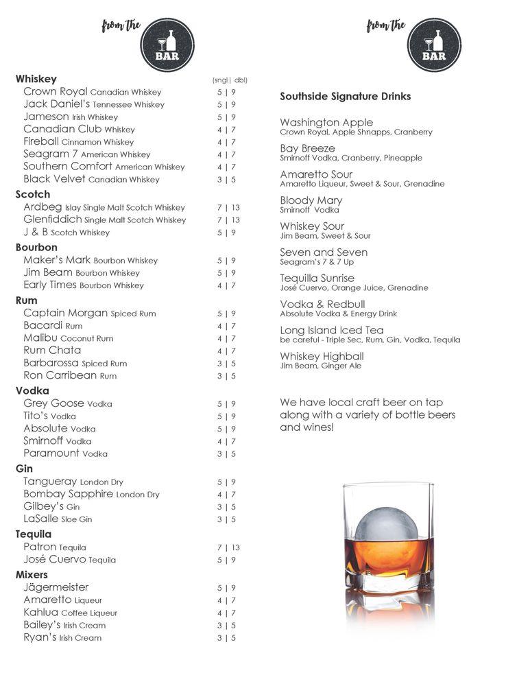 Menu at Southside Restaurant, Coldwater