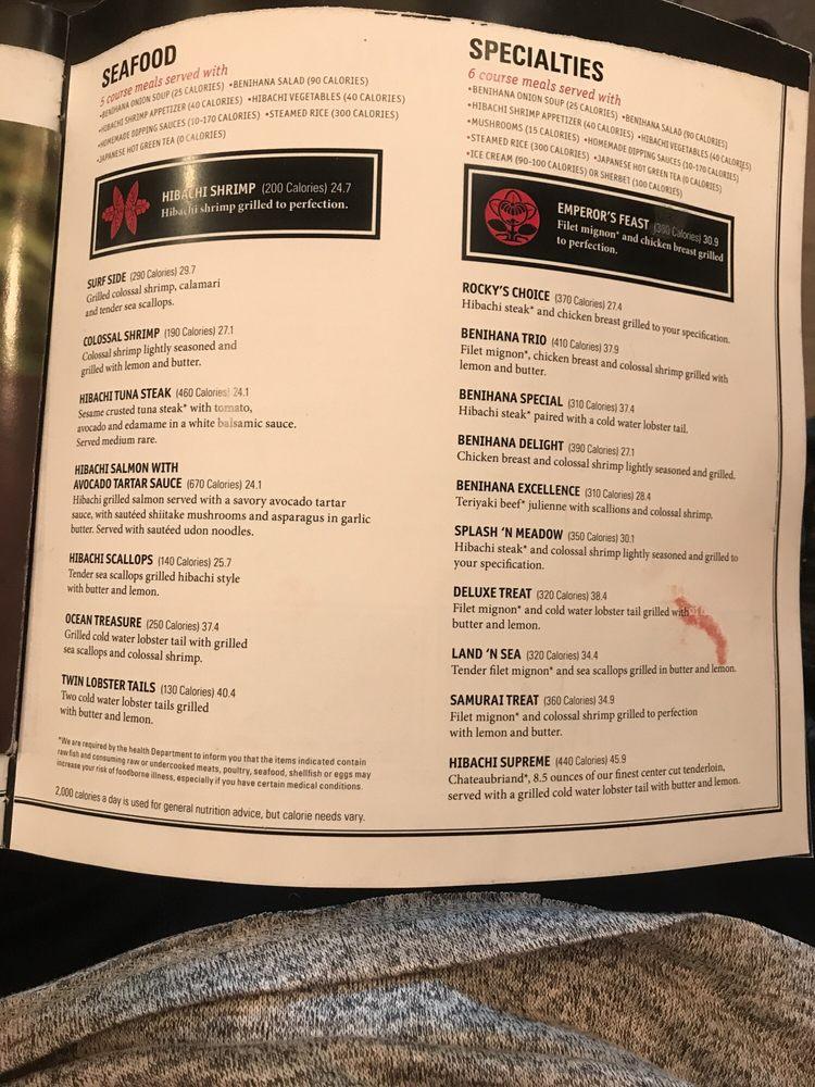 Menu at Benihana restaurant, Lauderdale-by-the-Sea