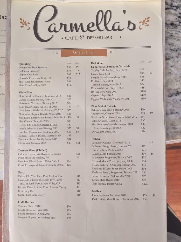Menu at Carmella's Cafe and Dessert Bar, Charleston