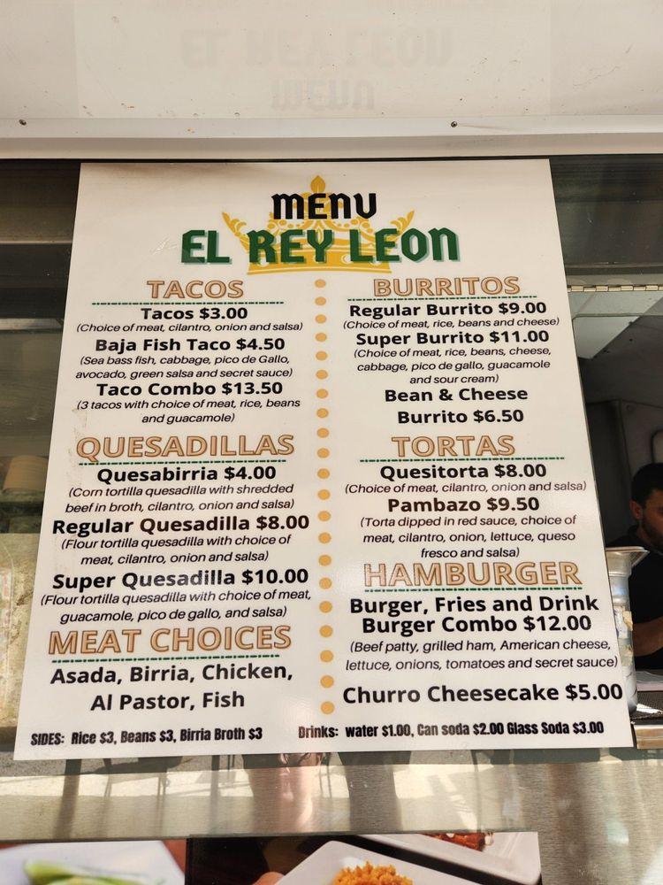 Menu at El Rey Leon restaurant, Boulder Creek