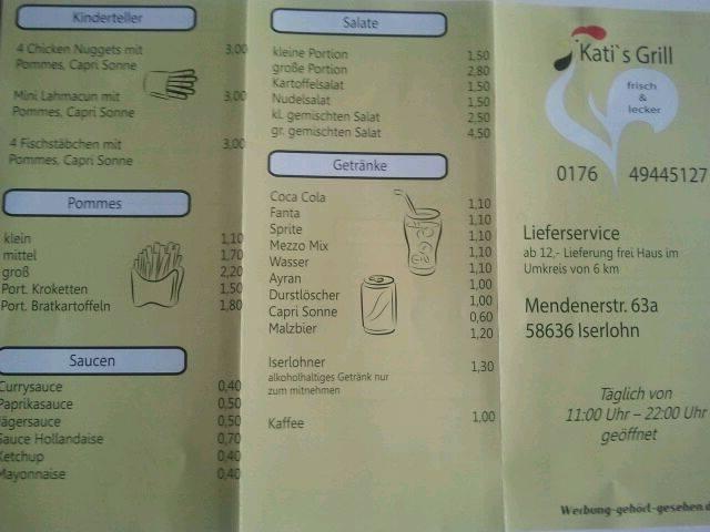 Menu at Kati's Grill restaurant, Iserlohn