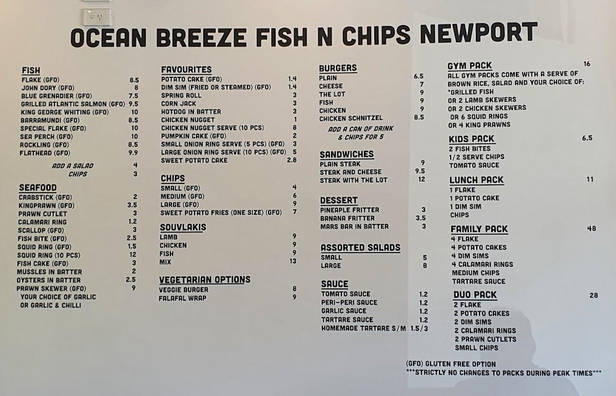 Menu at Ocean Breeze Fish n Chips fast food, Newport