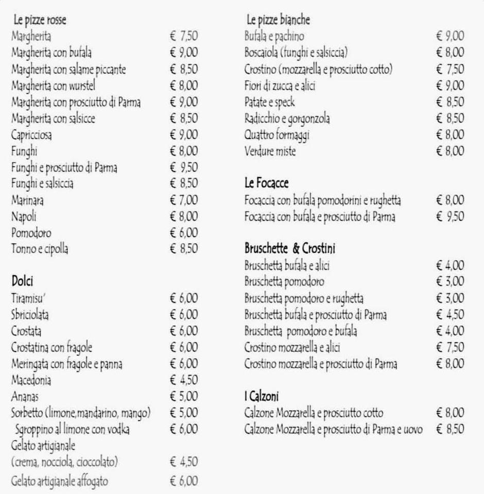 Menu da Ristorante Capperi!, Roma, Via Damiano Chiesa