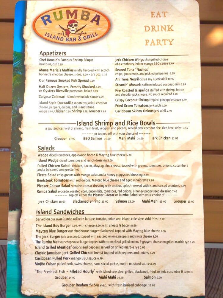 Menu at Rumba Island Bar & Grill, Clearwater, Gulf to Bay Blvd