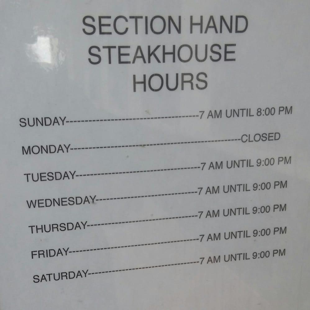 Carta de parrilla Section Hand Steak House, Brownwood, Highway 377 S