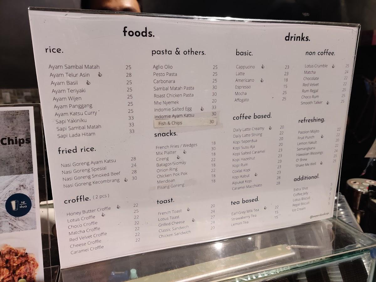 Menu at Seperdua Kopi restaurant, Kudus