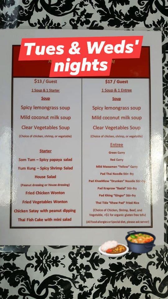 Menu at Thai Tida by Mike and Natta restaurant, Lambertville