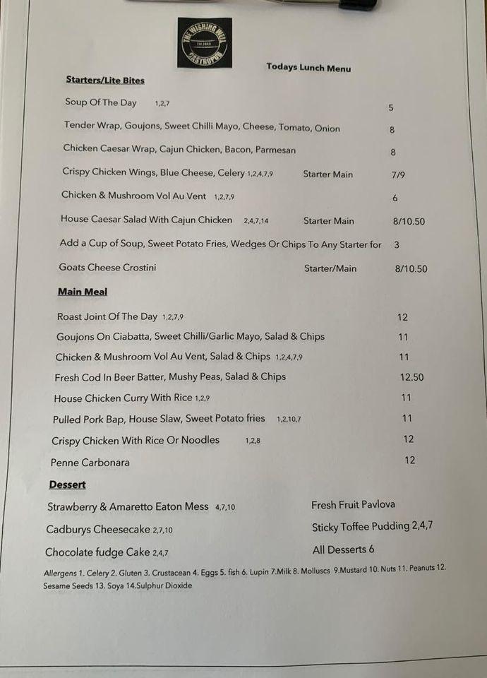 Menu at The Wishing Well - Bar and restaurant, Kingscourt, Main St