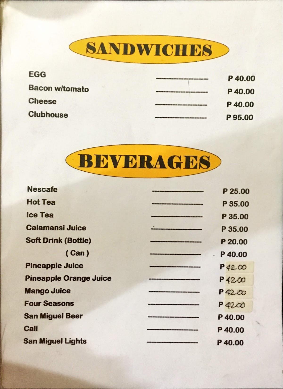 Menu at Zacky Fried Chicken restaurant, Zamboanga