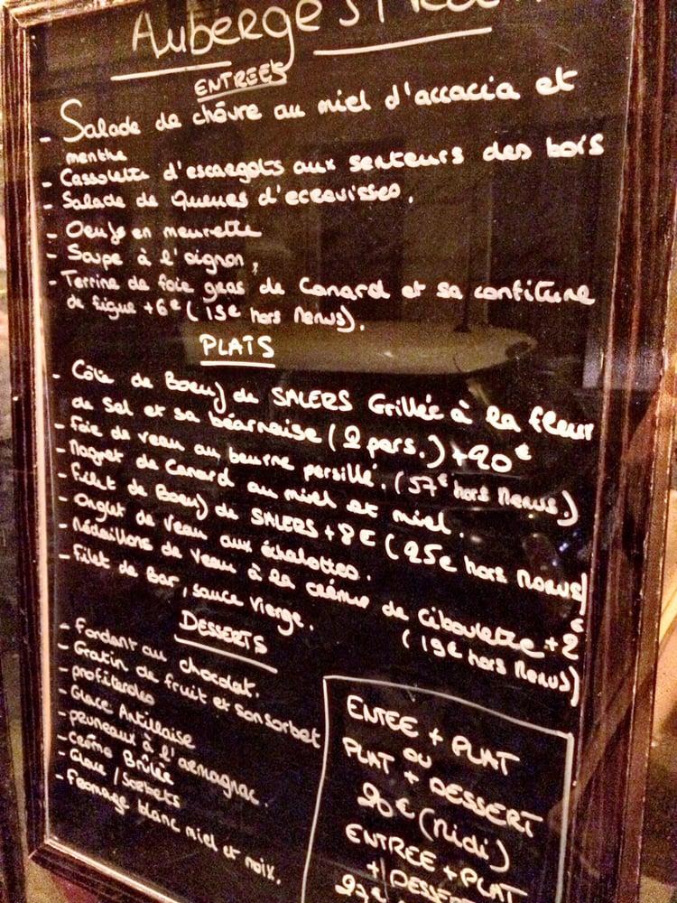 Menu au Auberge Saint Roch restaurant, Paris