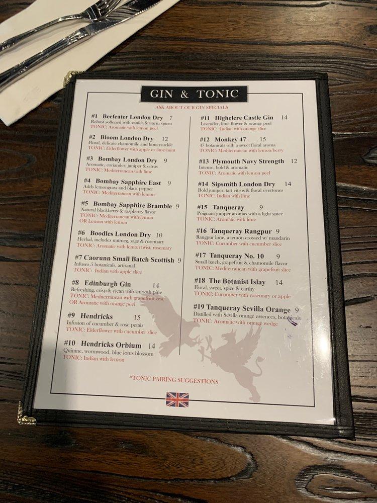 Menu at Hawk & Griffin pub & bar, Vienna