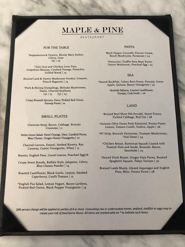 Menu at Maple & Pine pub & bar, Richmond