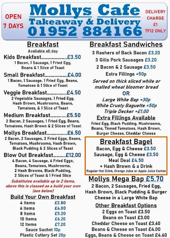 Menu at Miss Molly's Café and Sandwich Bar, Broseley