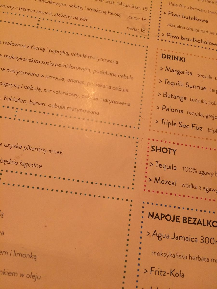 Menu at Papada restaurant, Opole