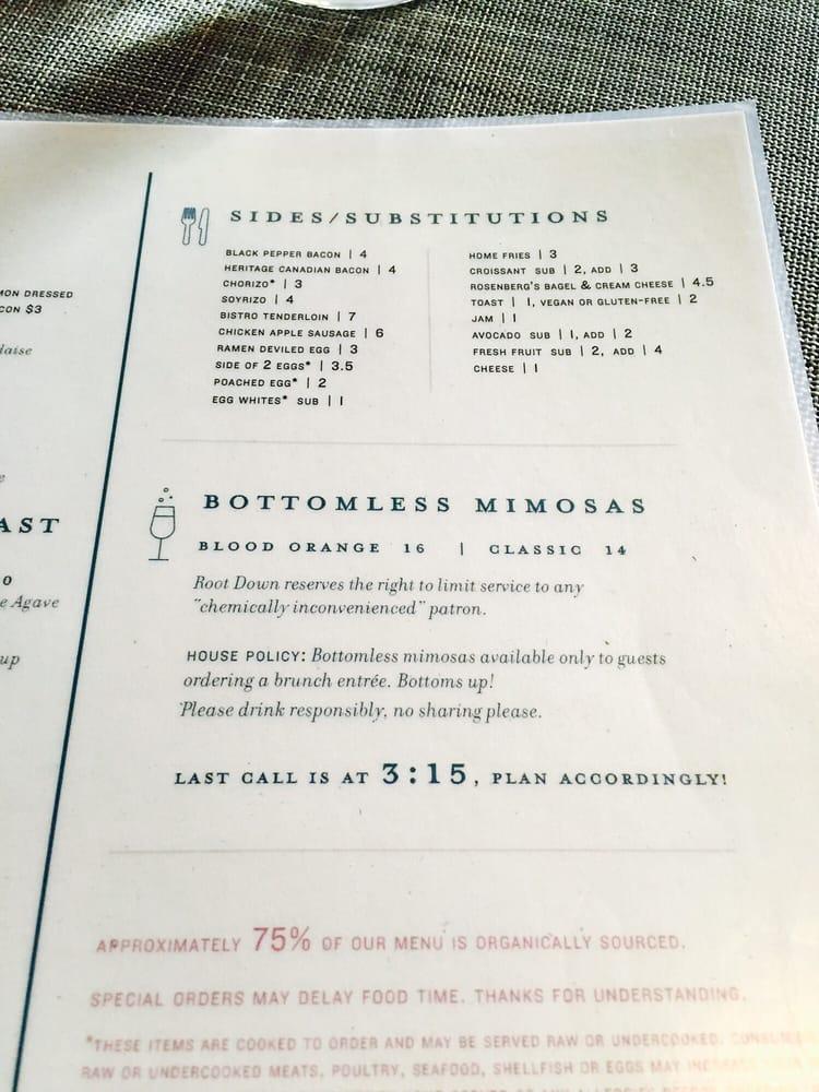 Menu at Root Down restaurant, Denver, W 33rd Ave