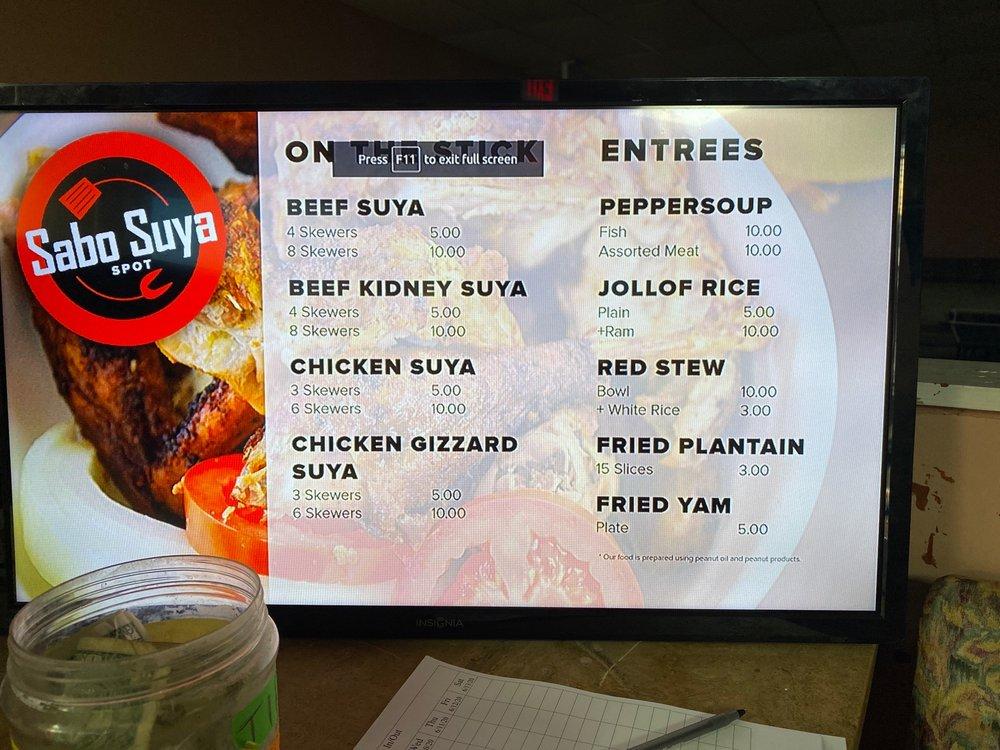 Menu at Sabo Suya Spot restaurant, Houston