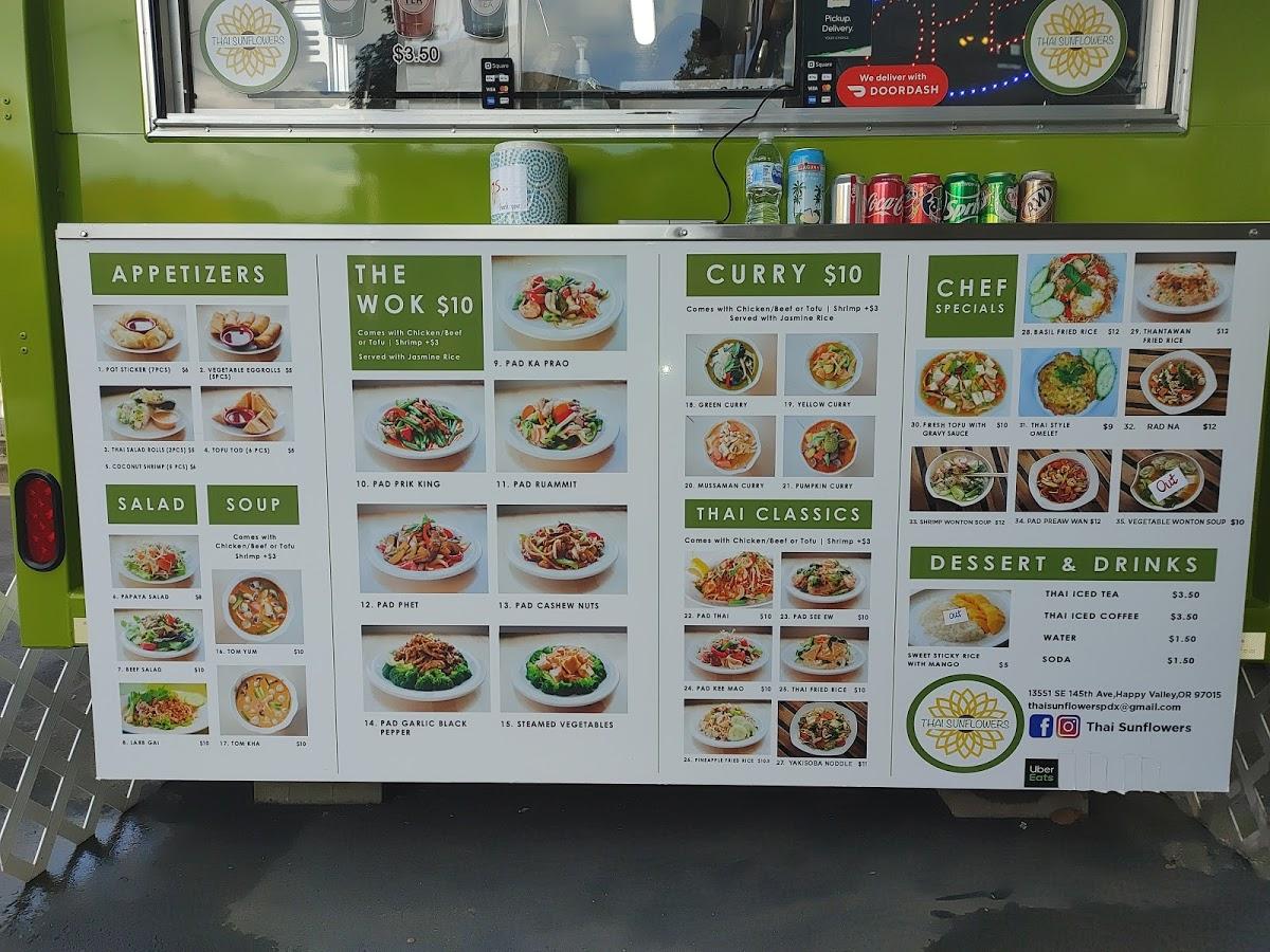 Menu at Thai Sunflowers cafe, Happy Valley