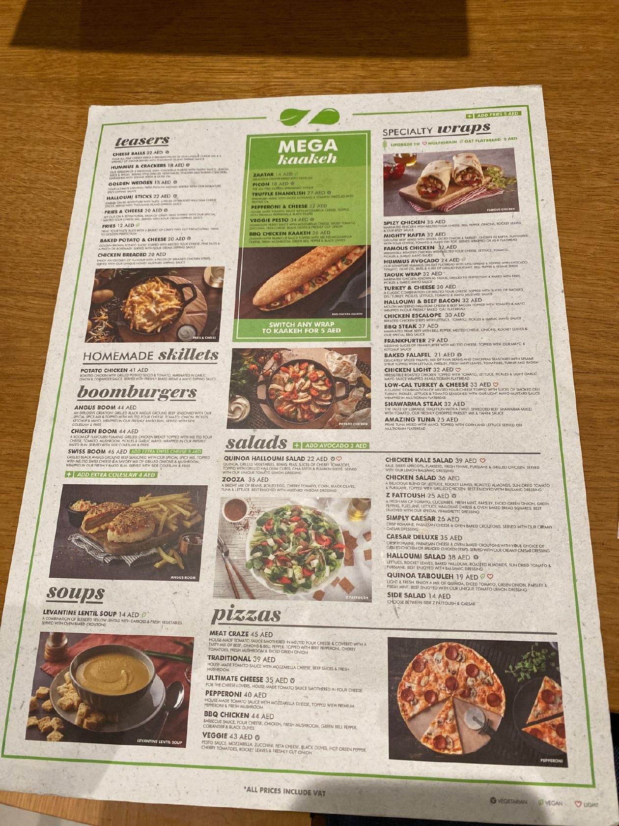 Menu at Zaatar w Zeit restaurant, Dubai, Sheikh Zayed Road