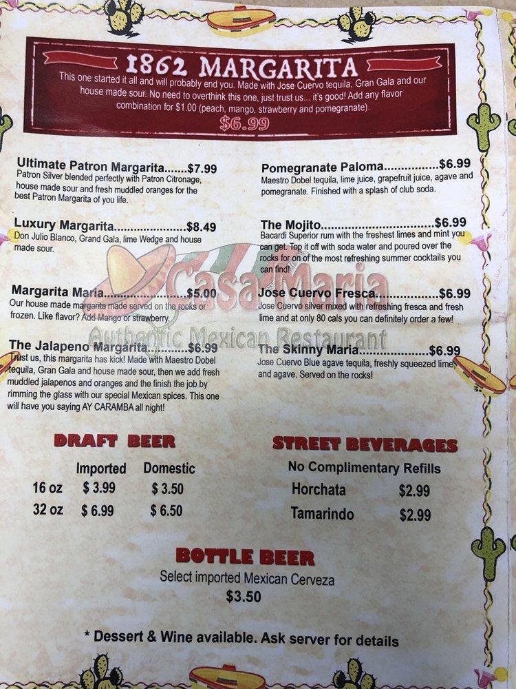 Menu at Casa Maria Mexican Restaurant, Jacksonville, -106 Old St ...
