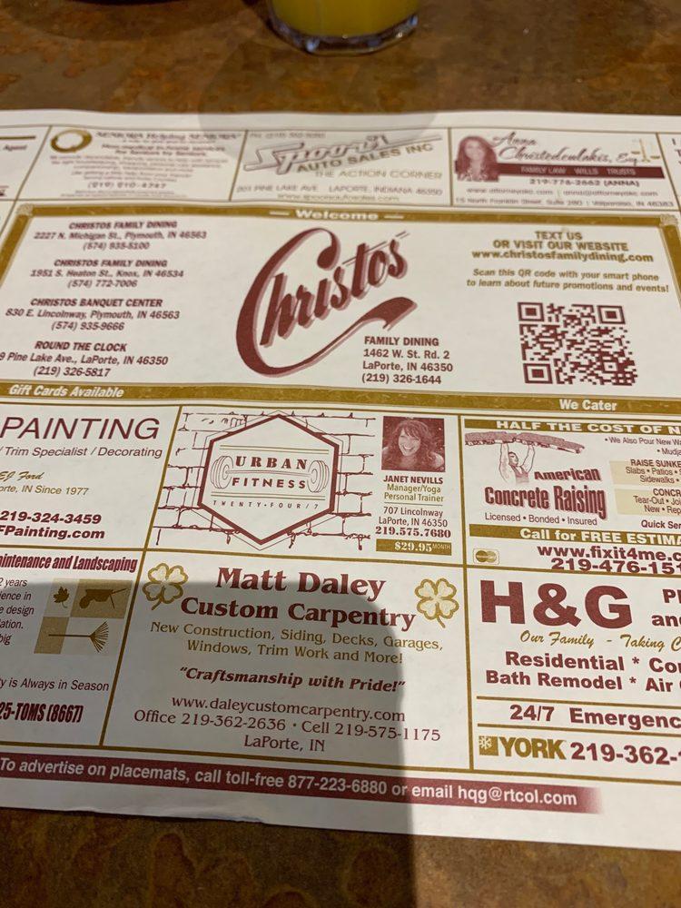 Menu at Christos Family Dining restaurant, La Porte