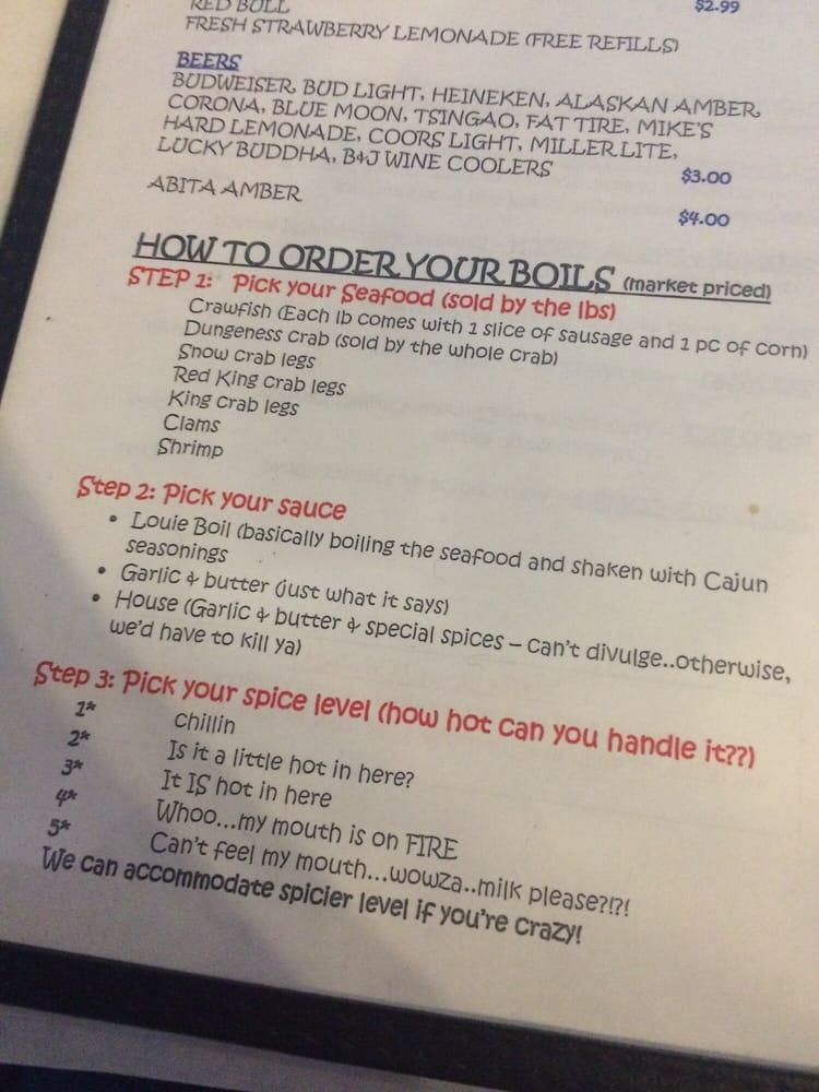 Menu at Crawfish House restaurant, Seattle