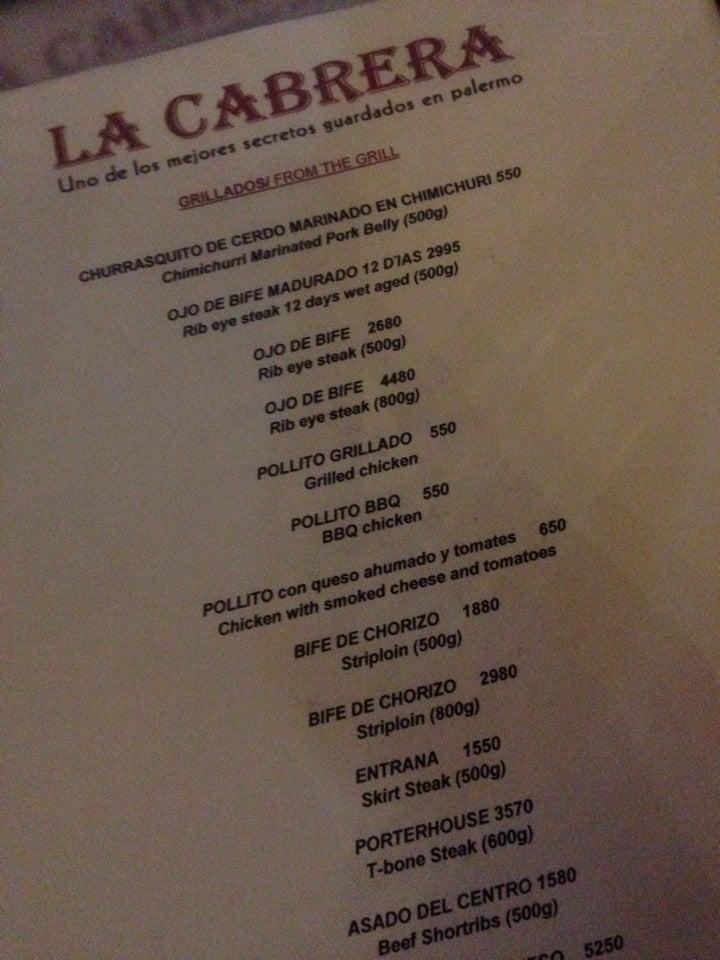 Menu at La Cabrera restaurant, Makati, H23G+46M