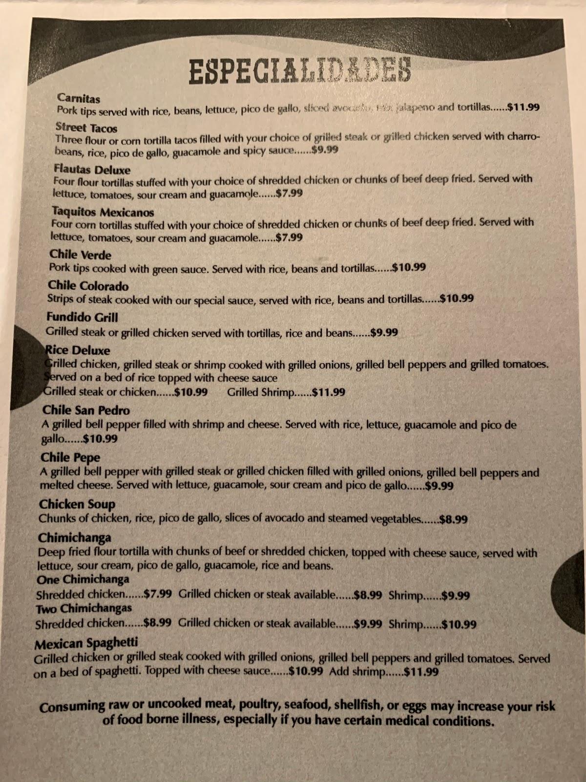 Menu at Los Compas Mexican Restaurant, USA