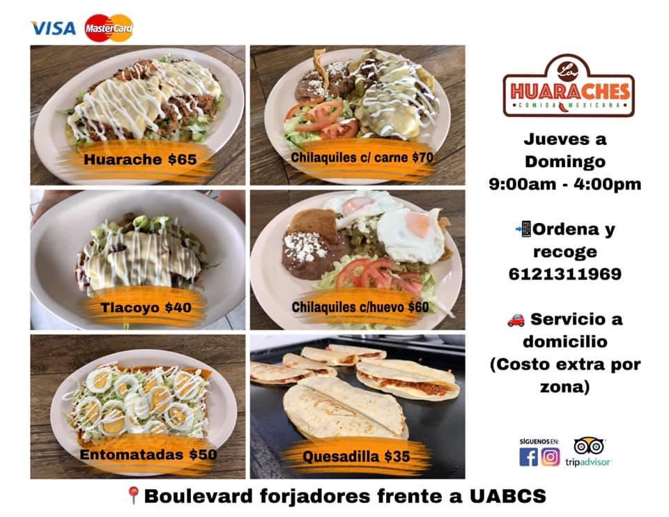 Menu at Los Huaraches restaurant, La Paz