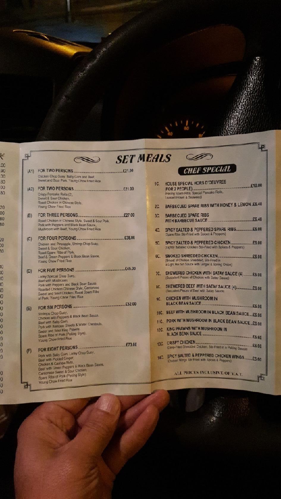 Menu at Lucky fast food, Coleford
